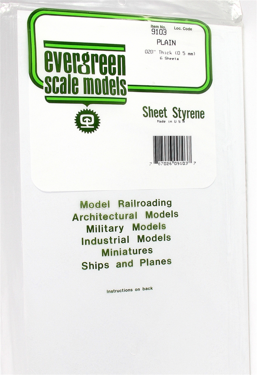 Evergreen Scale Models 9103 Plain White Sheet .020" (6) - Trainstoys