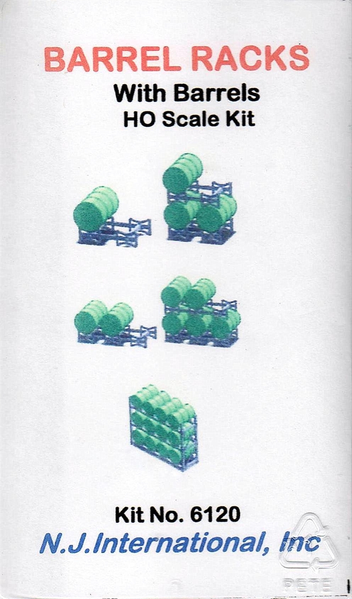 N.J. International HO 6120 Barrel Rack Kit with Barrels - Trainstoys