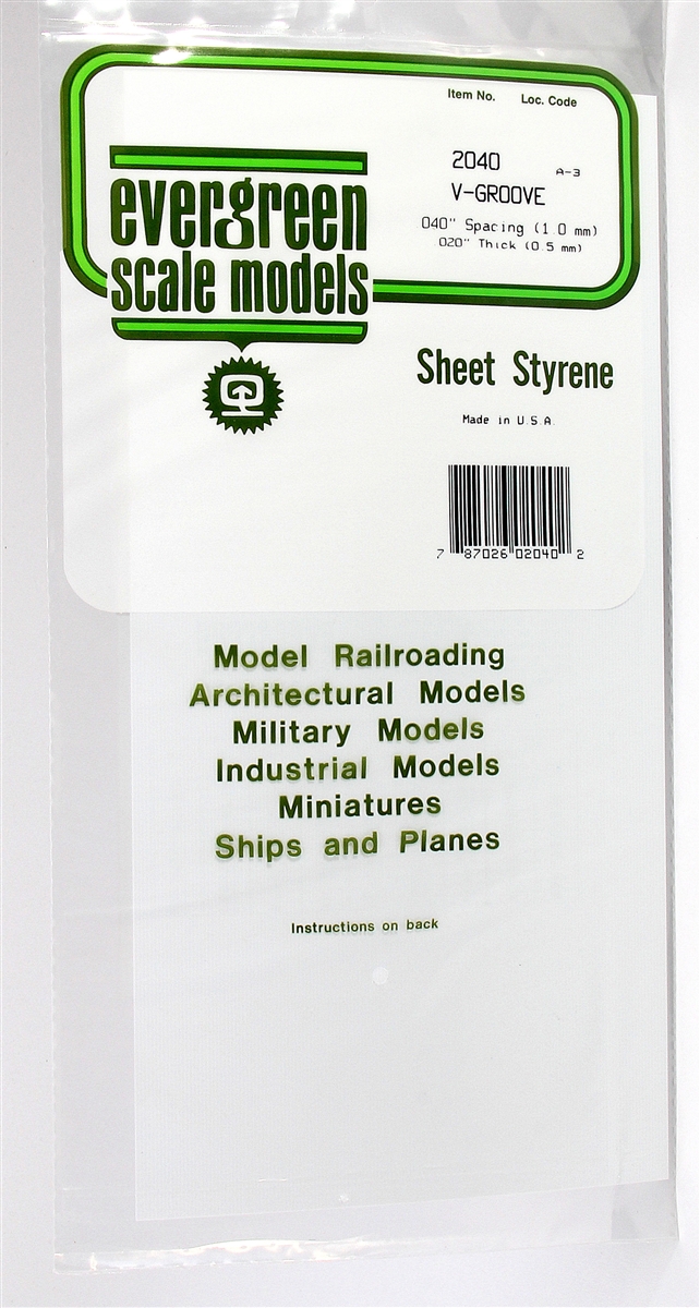 Evergreen Scale Models 2040 6" x 12" V-Groove Sheet .020" x .040 ...