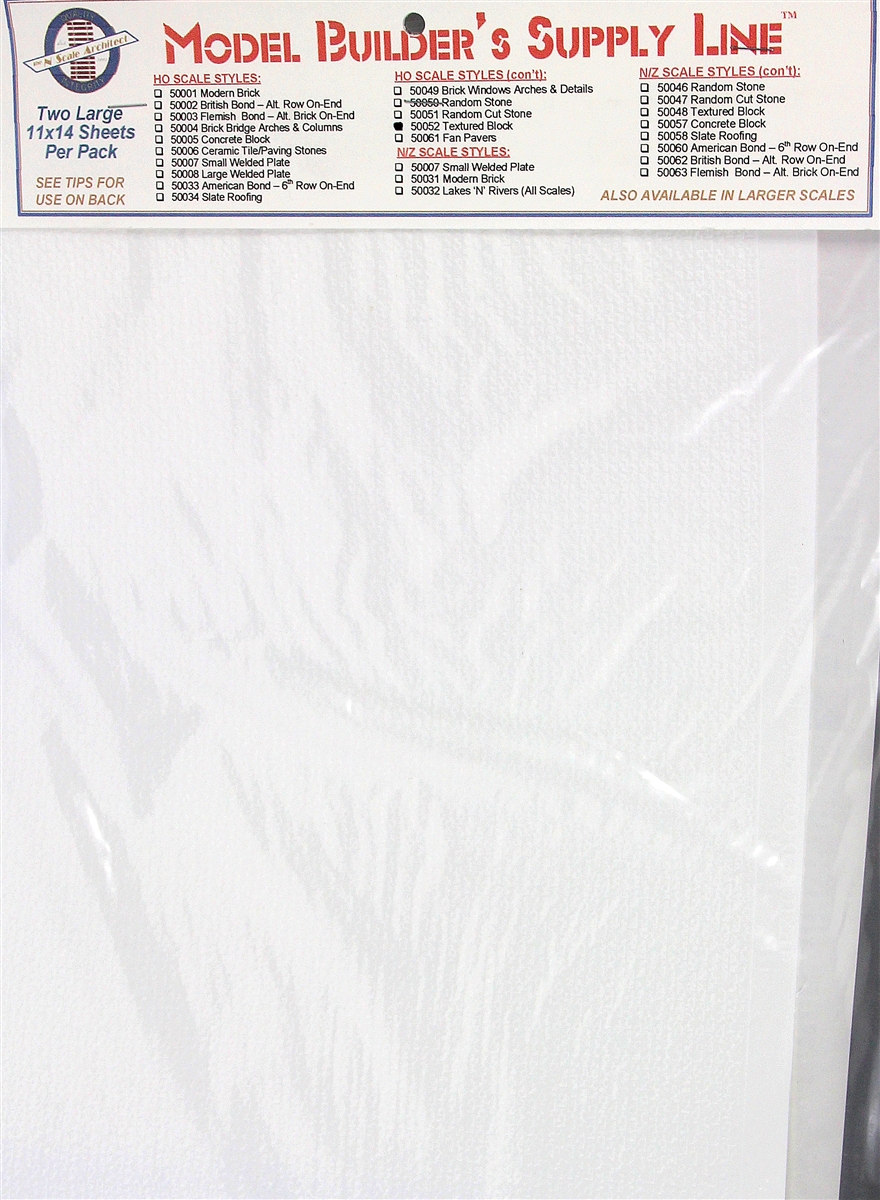 N Scale Architect HO 50052 Textured Block (Two 11" x 14" White Styrene ...