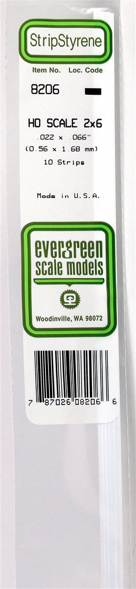 Evergreen Scale Models HO 8206 Strip .022" x .066" (10) - Trainstoys